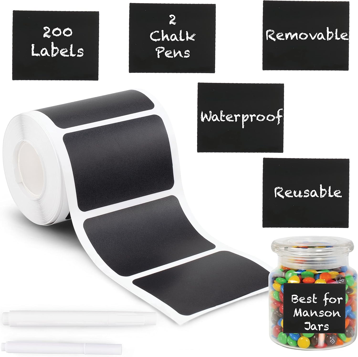 Rectangle Chalkboard Labels 200pcs with 2 White Chalk Marker, Reusable ...