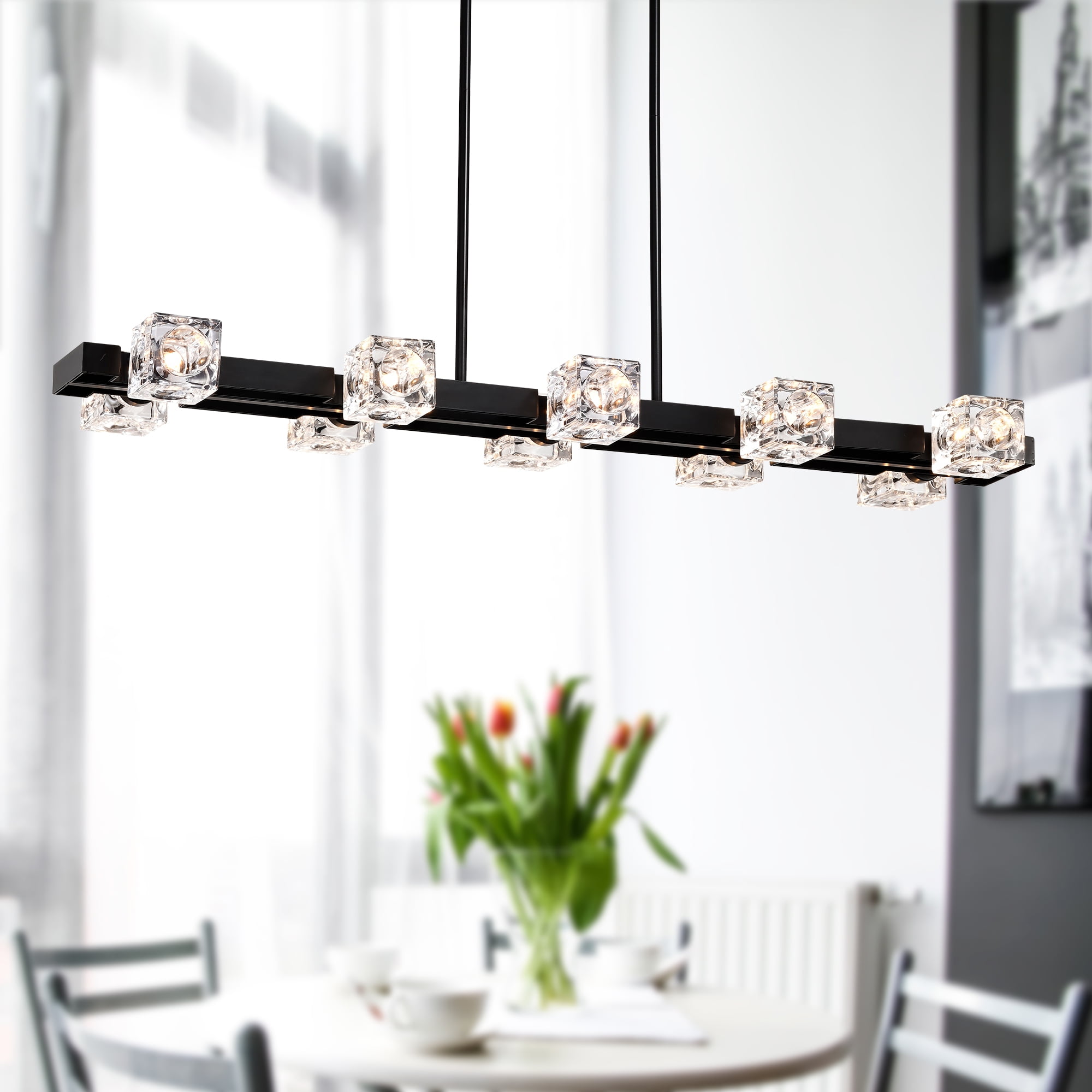 Rectangle Chandelier for Dining Room,8-Light Black Farmhouse Linear ...