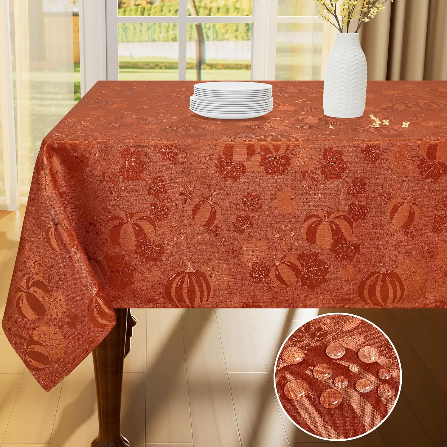 Rectangle Christmas Red Damask Tablecloth, 60x84 Inch Waterproof Holly ...