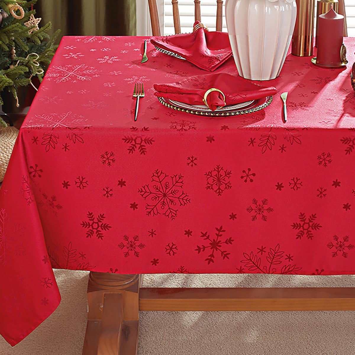 Rectangle Christmas Tablecloth 60x102 Inch,Waterproof Wrinkle Free Red ...
