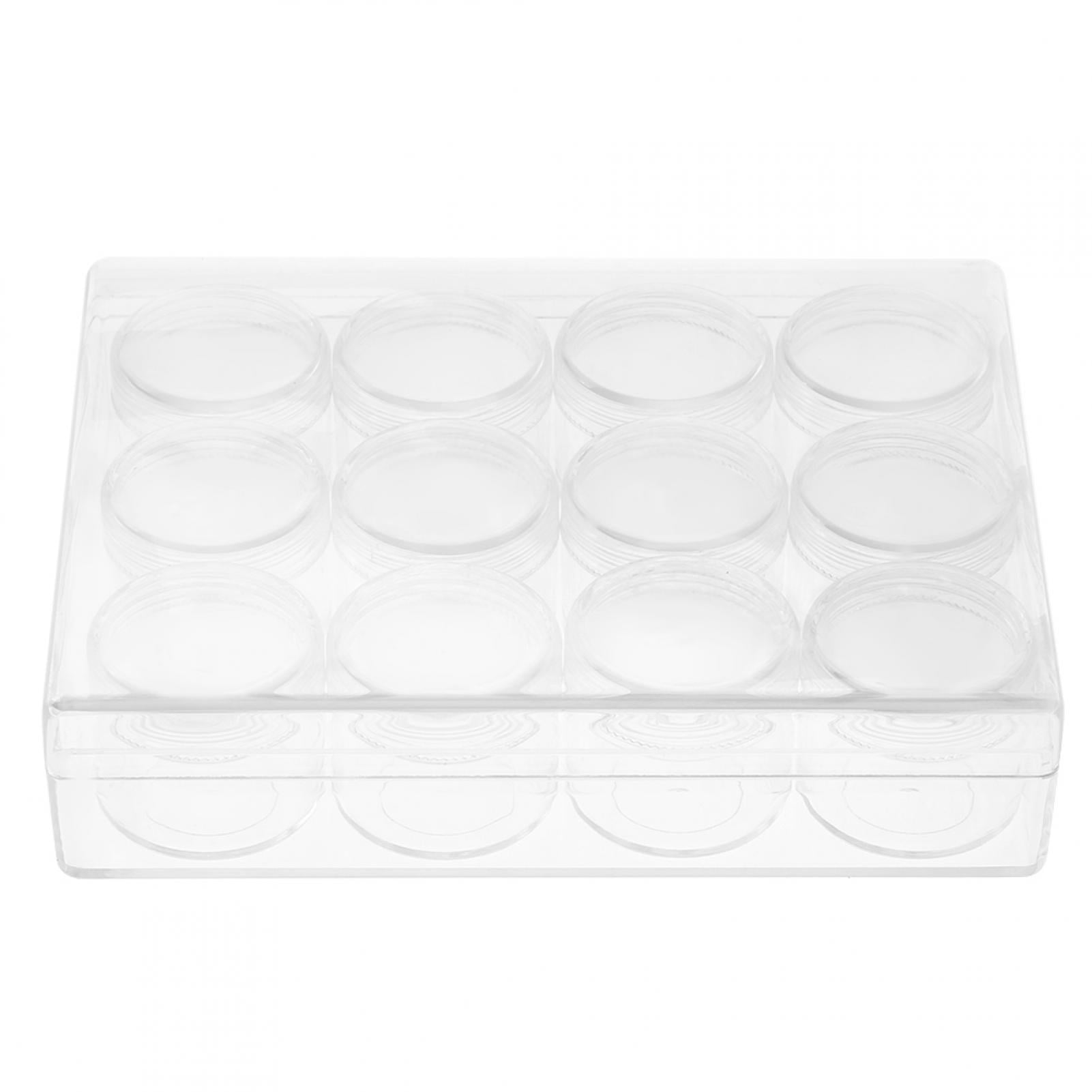 Rectangle Clear Plastic Jewelry Beads Storage Box W/12 Round Bottle Container Tiny Jars (15g ...