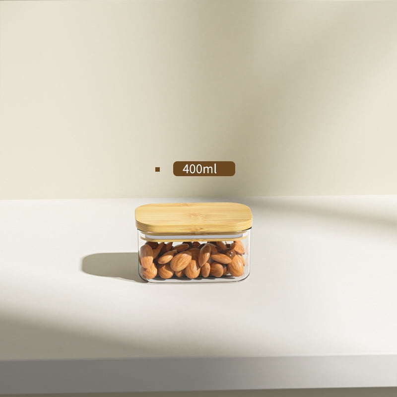 Rectangle Clear Storage Jars with Bamboo Lids For Sugar Coffee Pantry ...