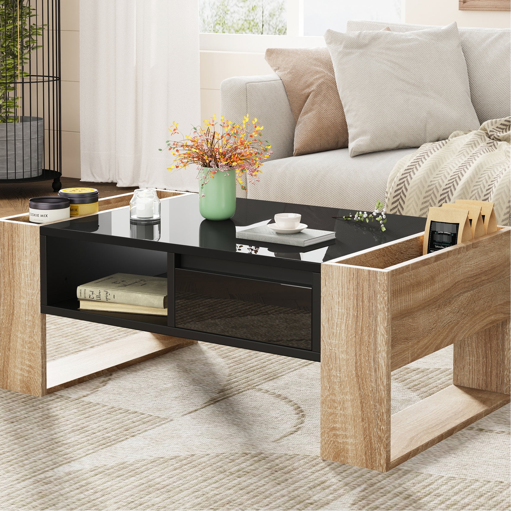 Rectangle Cocktail Table with Sturdy Legs and Hidden Compartments ...