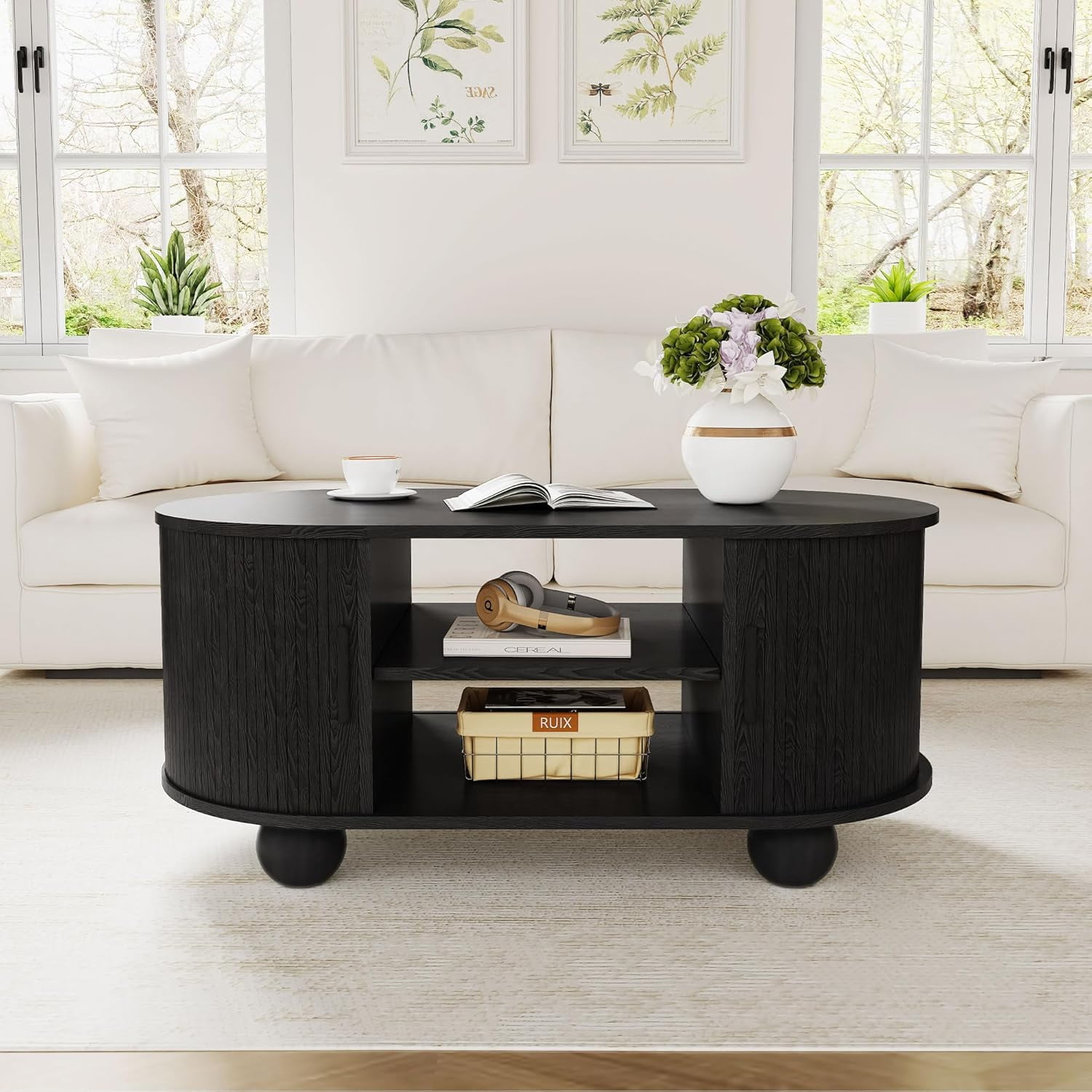 Rectangle Coffee Table, Mid-Century Modern Coffee Table with Storage ...