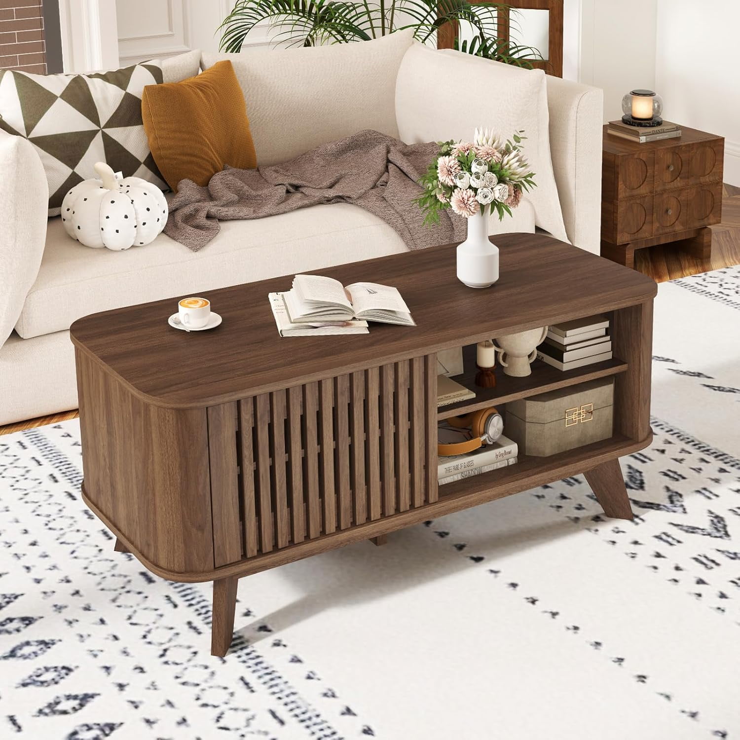 Rectangle Coffee Table with Storage, Mid Century Modern Tea Table with ...