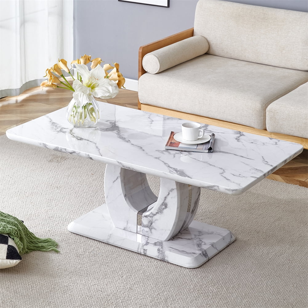 Rectangle Coffee Tables for Living Room, Faux Marble Accent Coffee ...