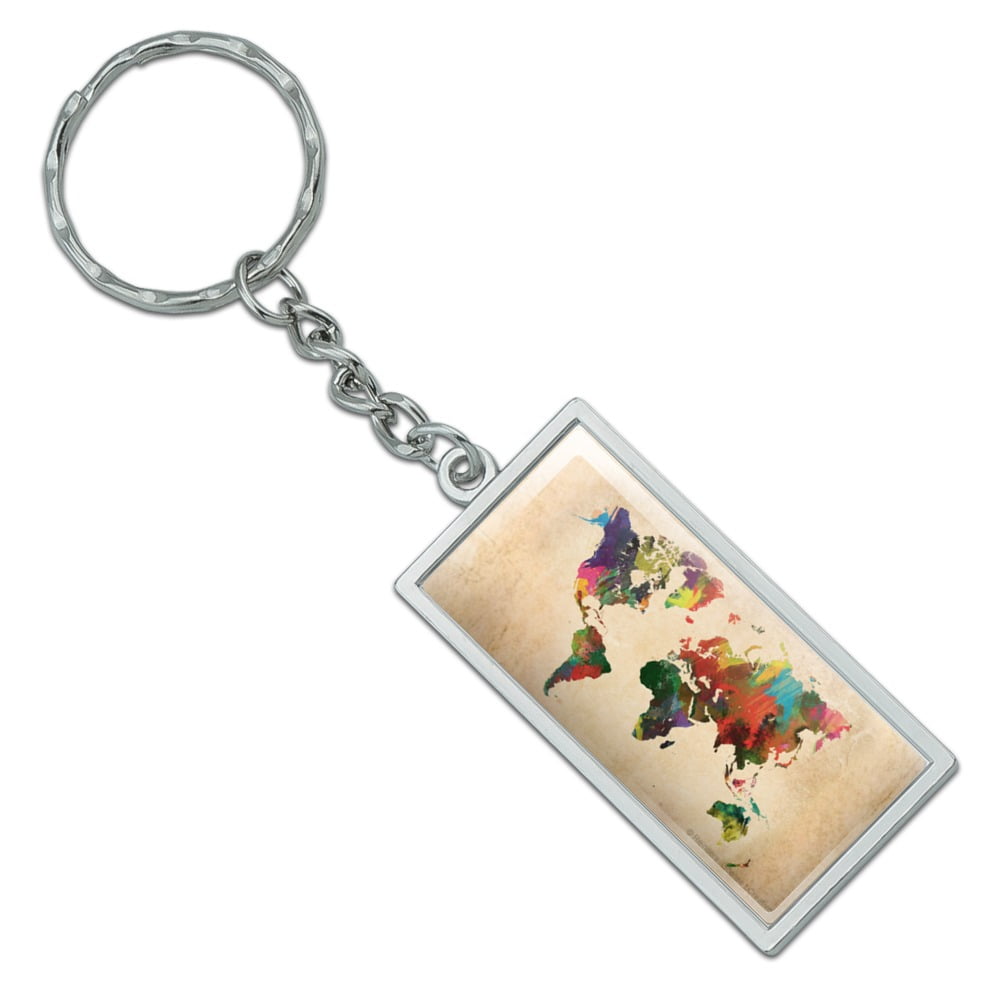 Rectangle Colorful Rainbow Map of the World Earth Globe Keychain in ...