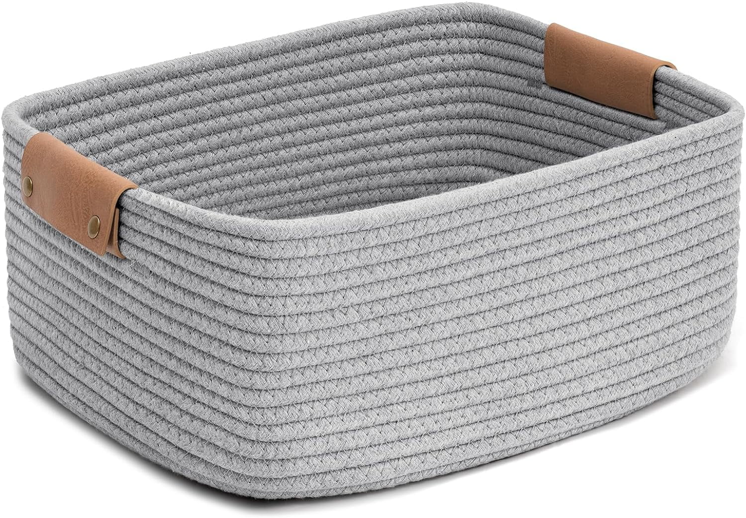 Rectangle Cotton Rope Woven Basket with Handles for Books, Magazines ...