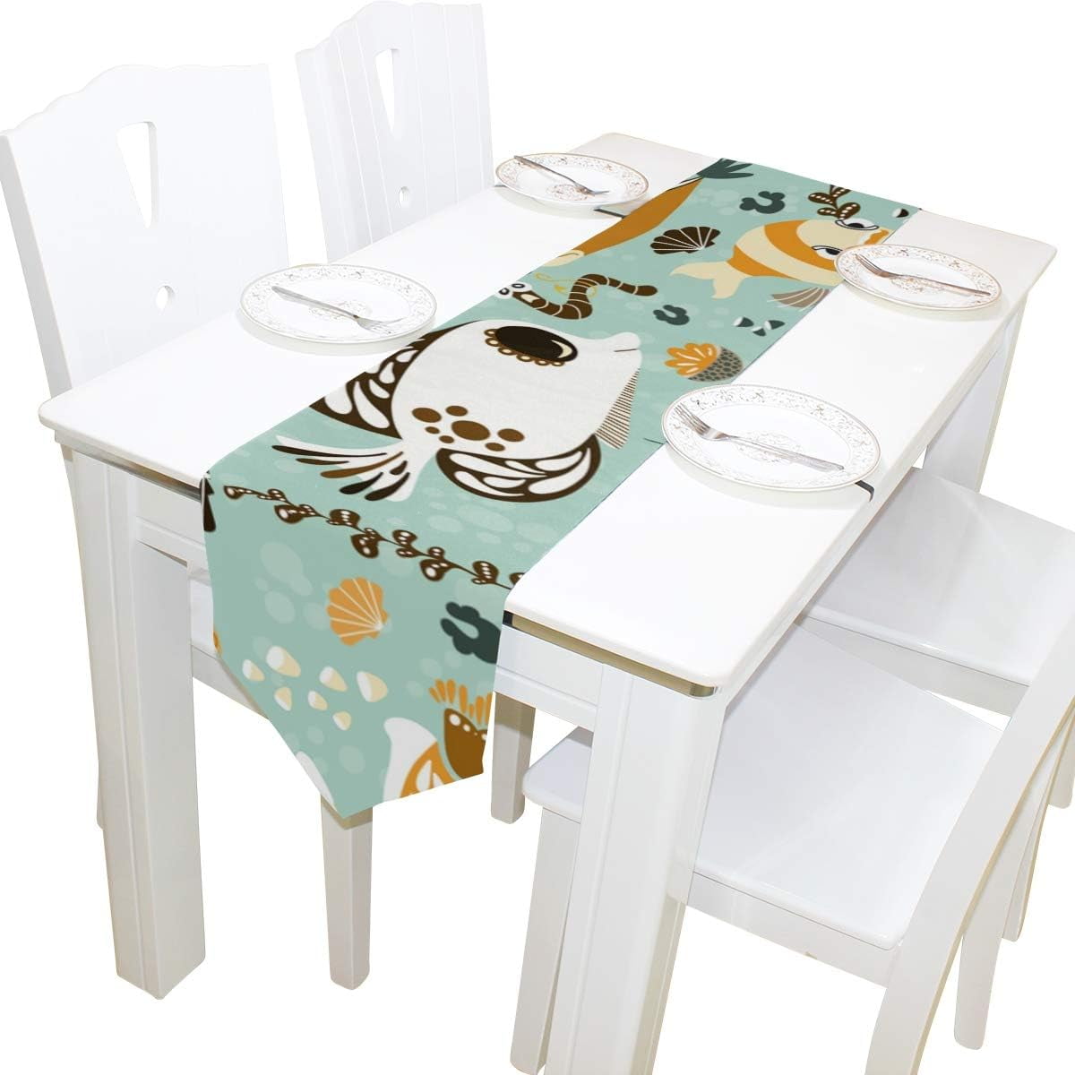 Rectangle Cute Funny Fish Worms Printed Table Runner 13x70in for ...