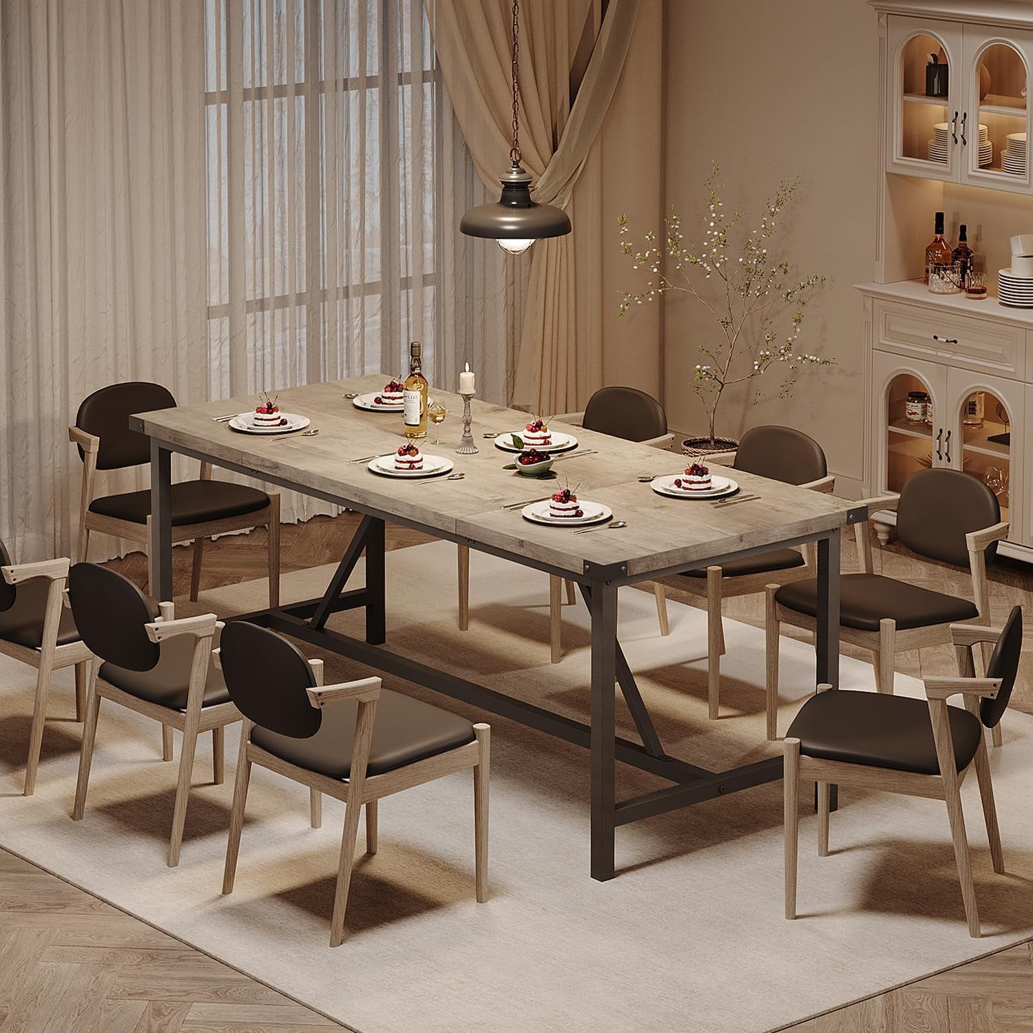 Rectangle Dining Table for 6-8 People, 70.87" Heavy Duty Industrial ...