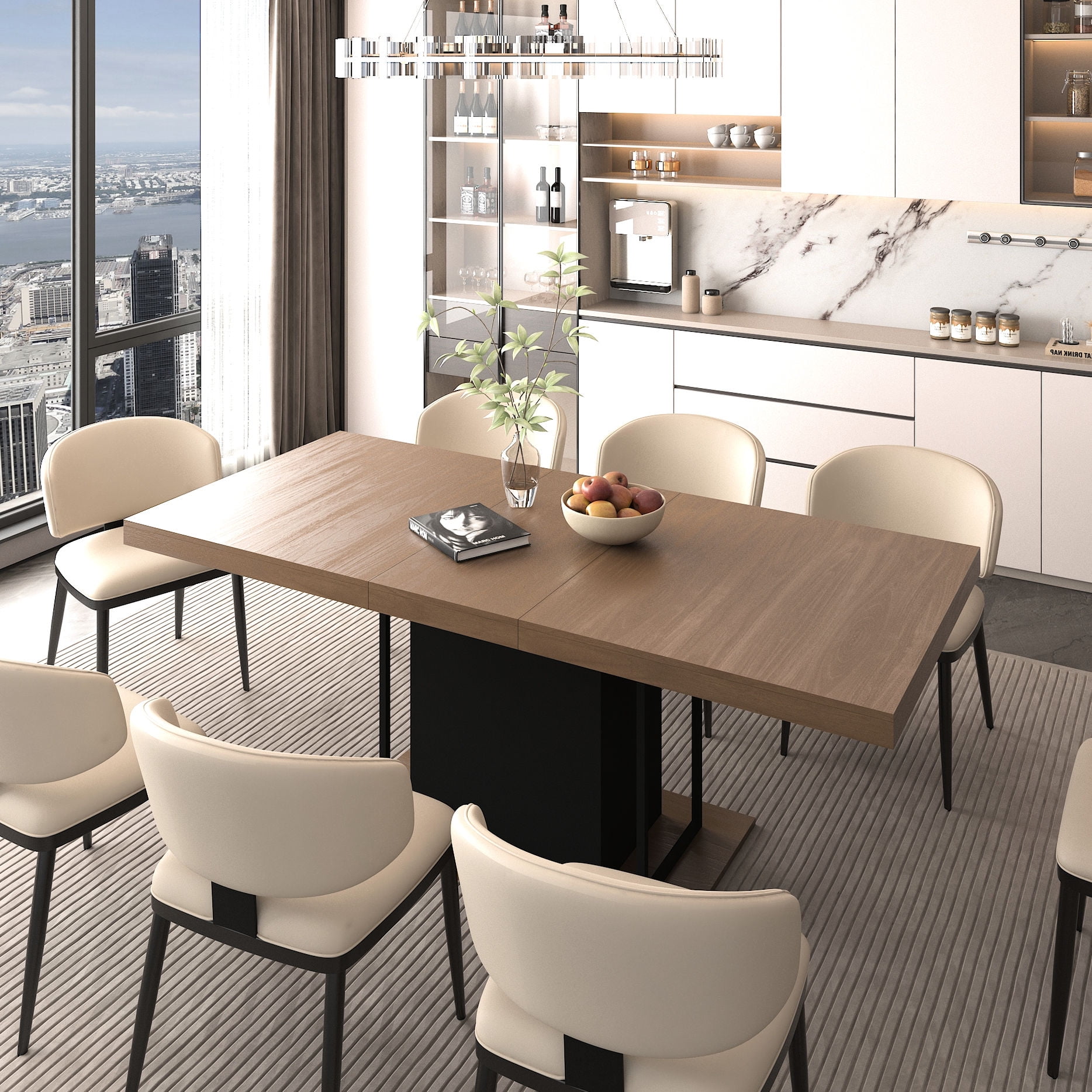 Rectangle Dining Table with Expandable Function | Suited for 6 - 10 People in Large Areas ...