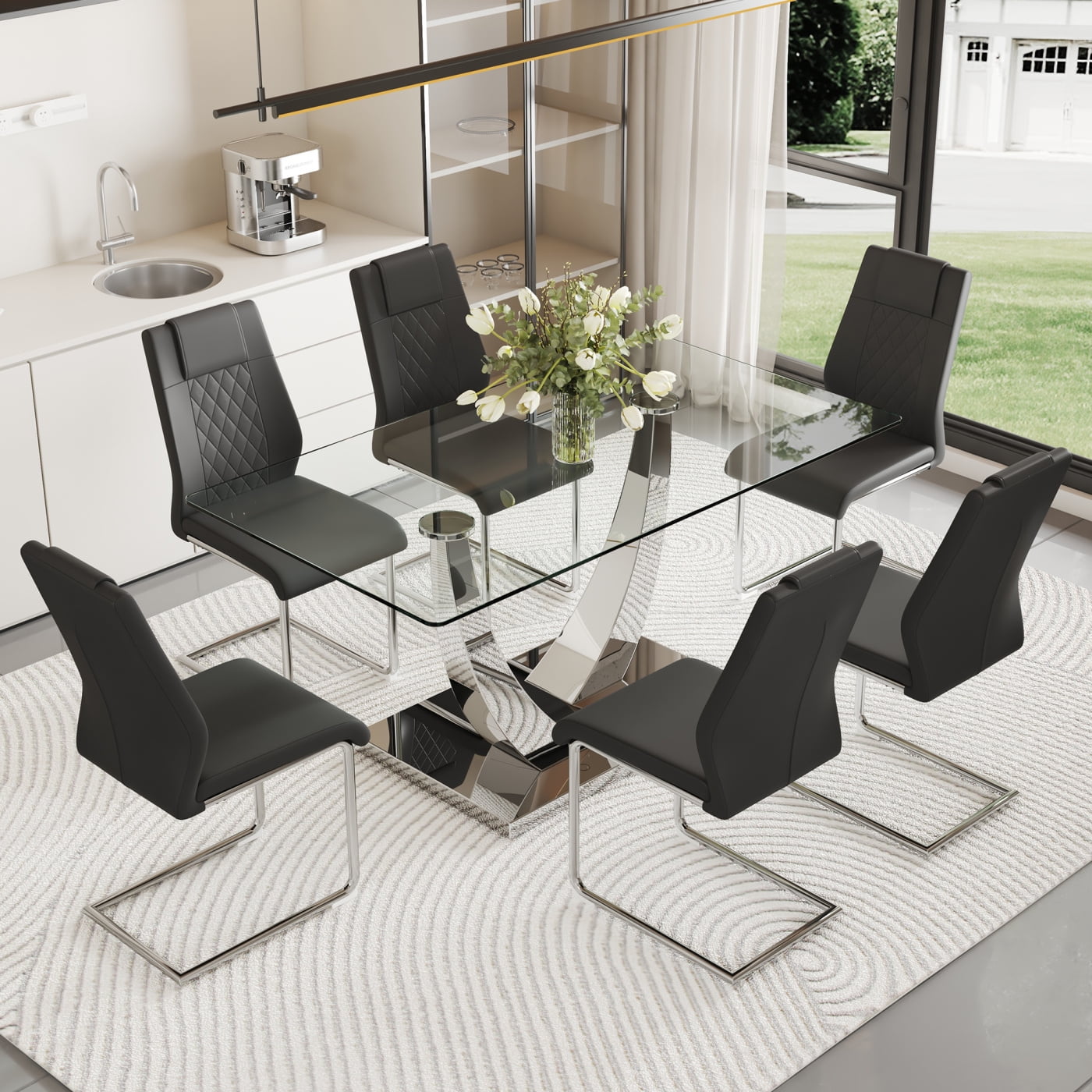 Rectangle Dining Table Set for 6, Modern Kitchen Table Set with ...