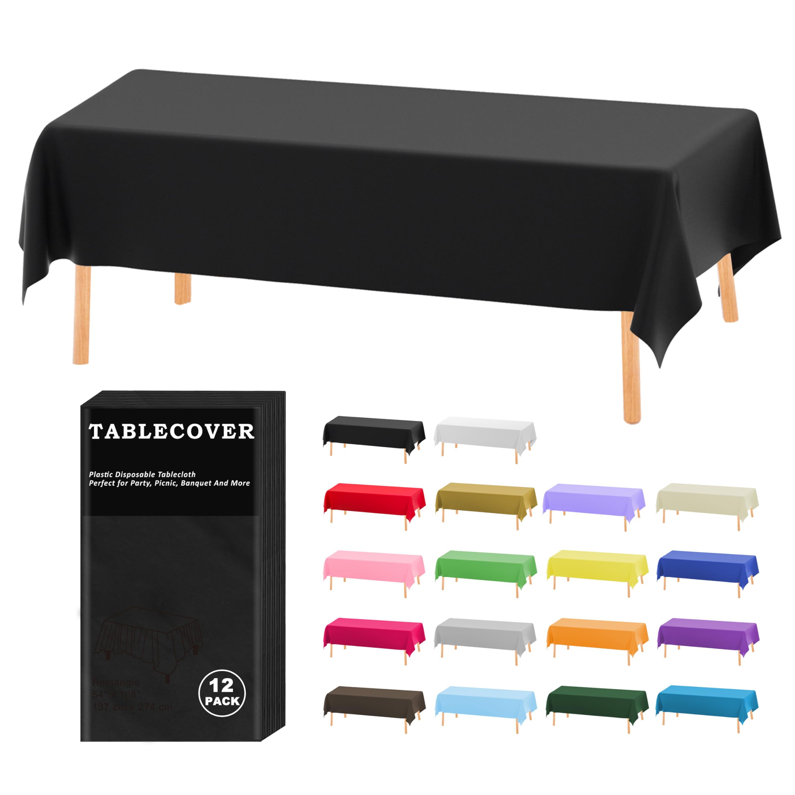 Plastic Disposable Tablecloth, 12 Pack Individually Wrapped Rectangle ...
