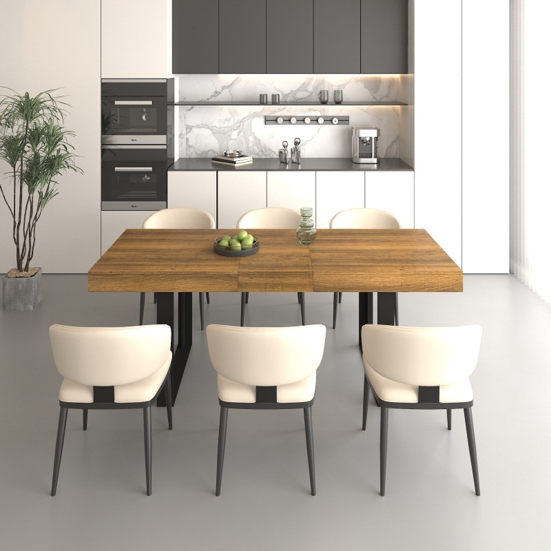 Rectangle Extendable Dining Table For 6-10 People Aged Effect Wood And ...