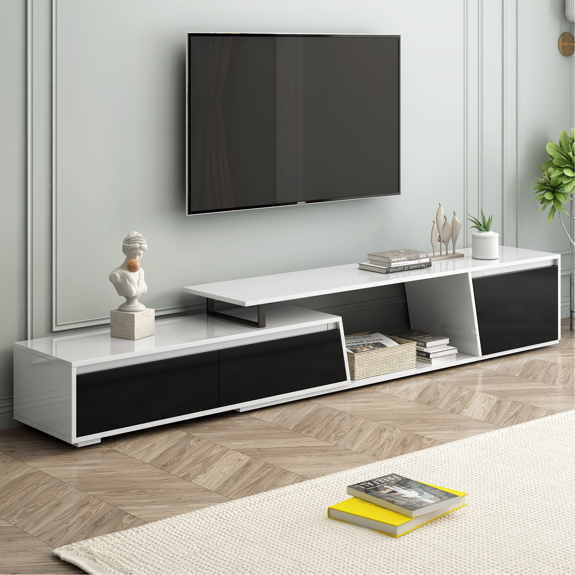 Rectangle Extendable TV Stand,Entertainment Centers with 2 Drawers and ...