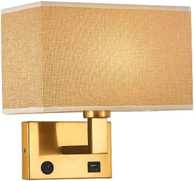 Rectangle Fabric Wall Sconces Modern Gold Metal Wall Lamp Single Head ...