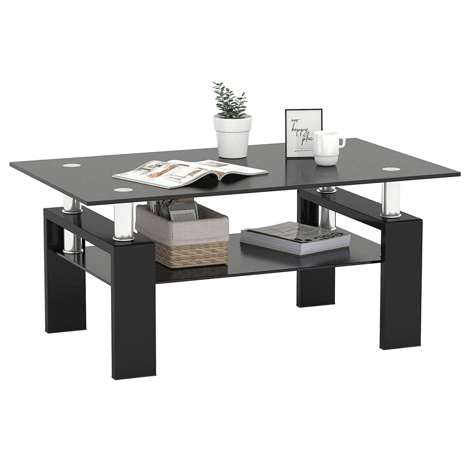 Rectangle Glass Coffee Table for Living Room, Clear Tempered Glass ...