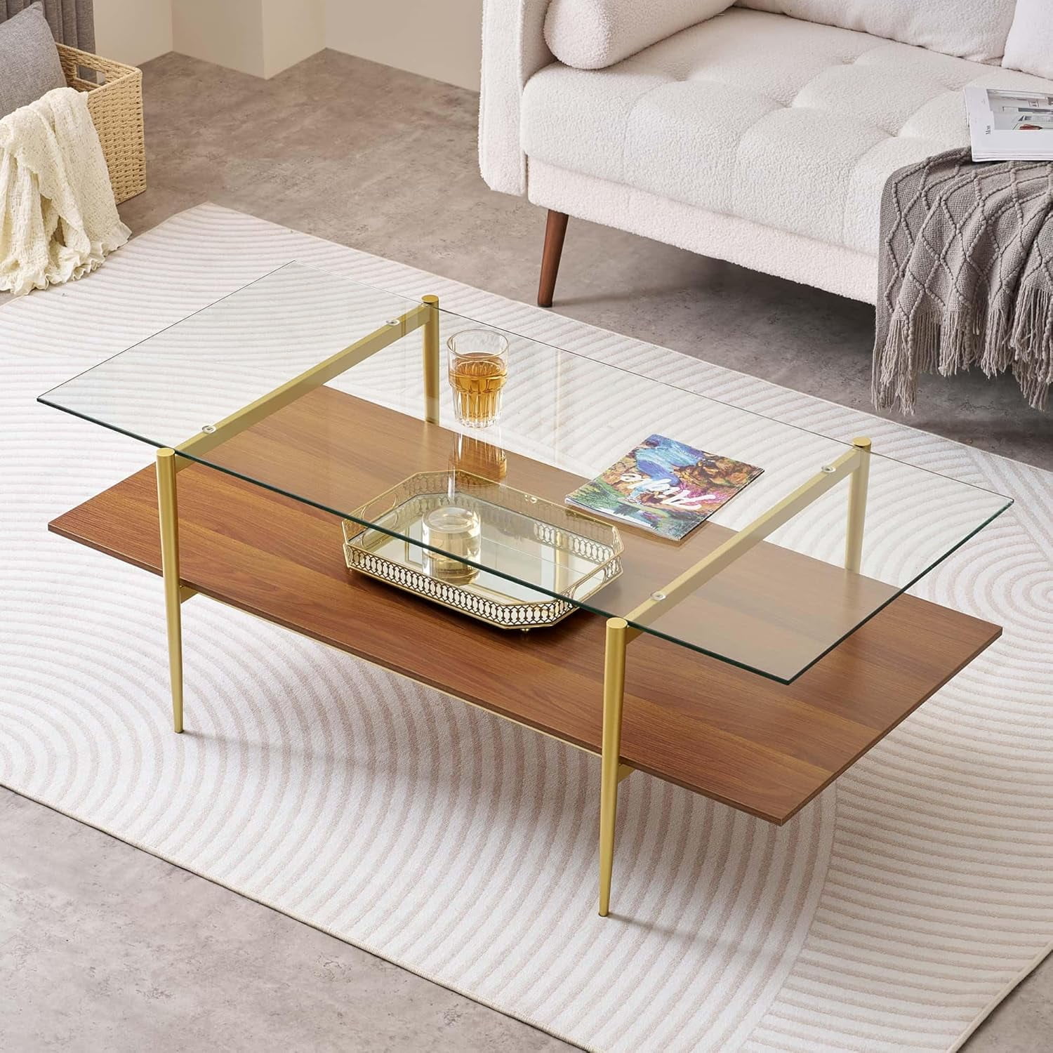 Rectangle Glass Coffee Table, Mid-Century Modern Design, for Living ...