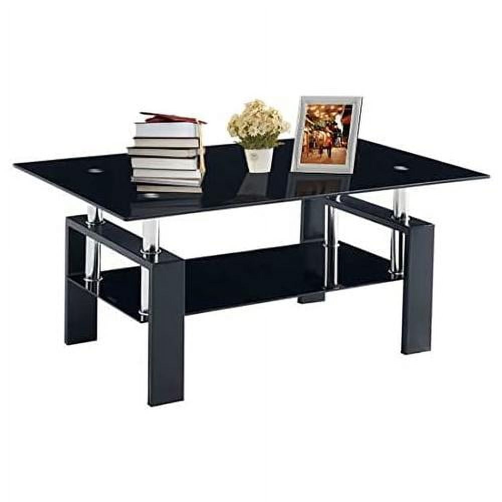 Rectangle Glass Coffee Table Modern Living Room Black Glass Coffee Table With Lower Storage