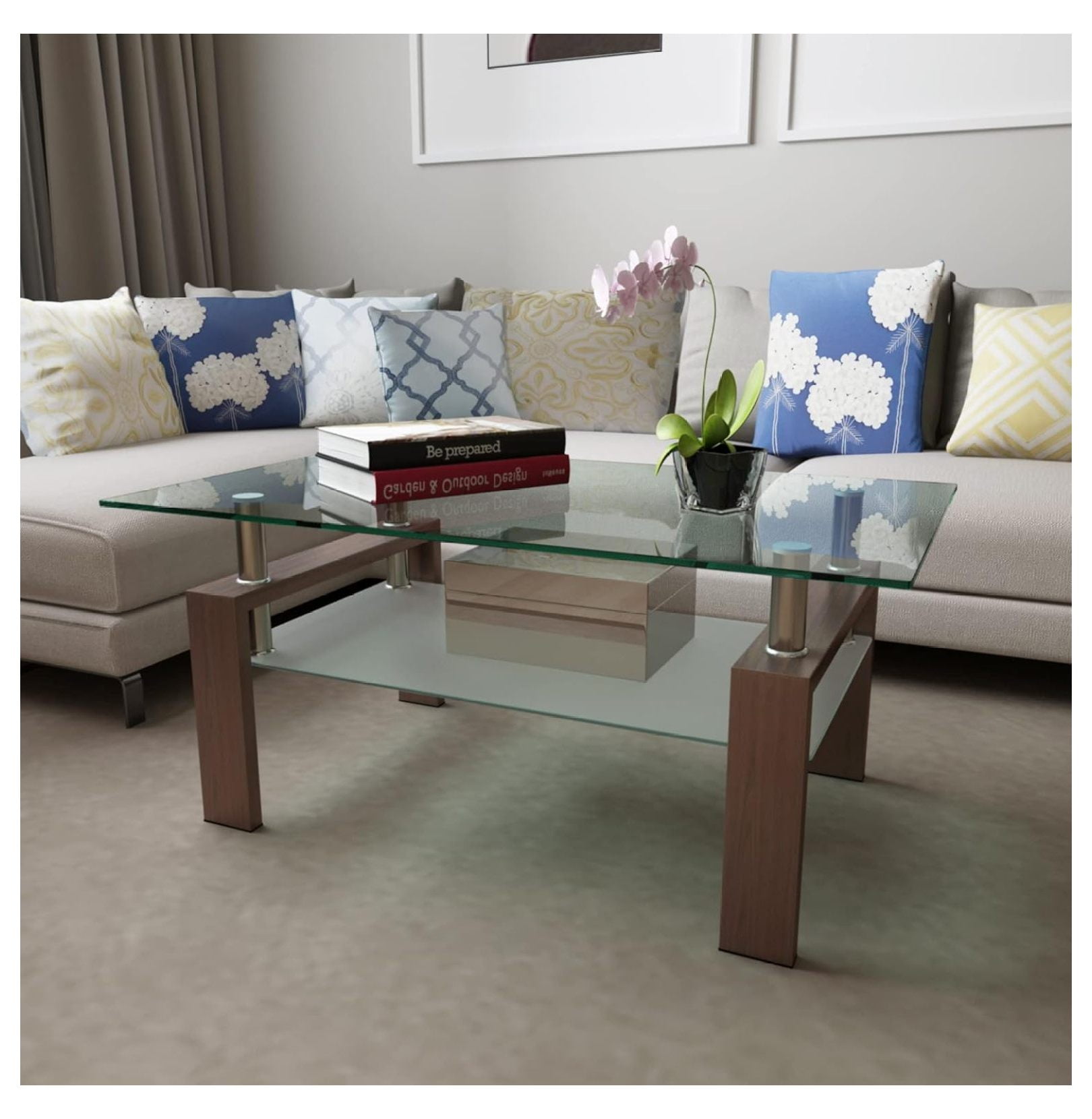 Rectangle Glass Coffee Table for Living Room, Clear Tempered Glass ...