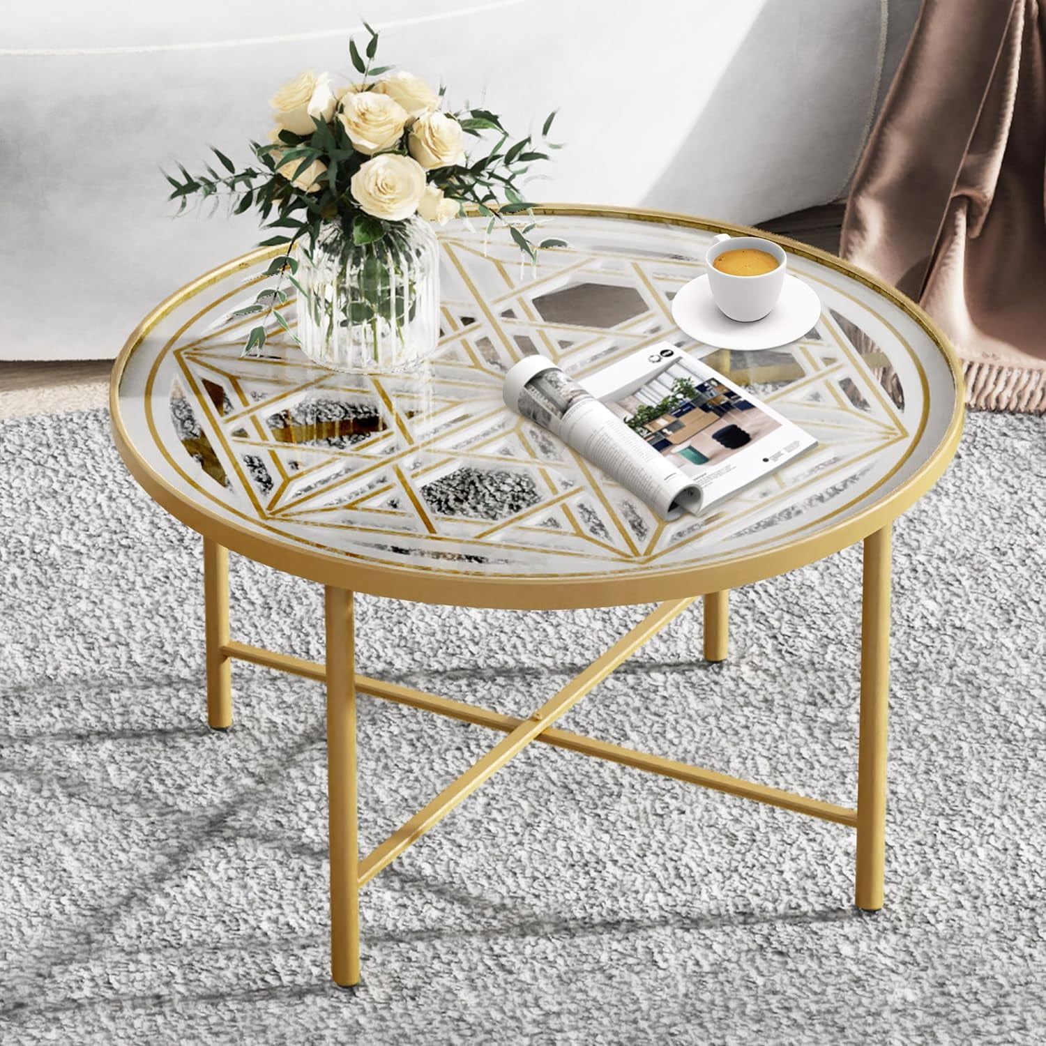 Rectangle Glass Coffee with 3D Hollow Carving Wooden Board Coffee with ...