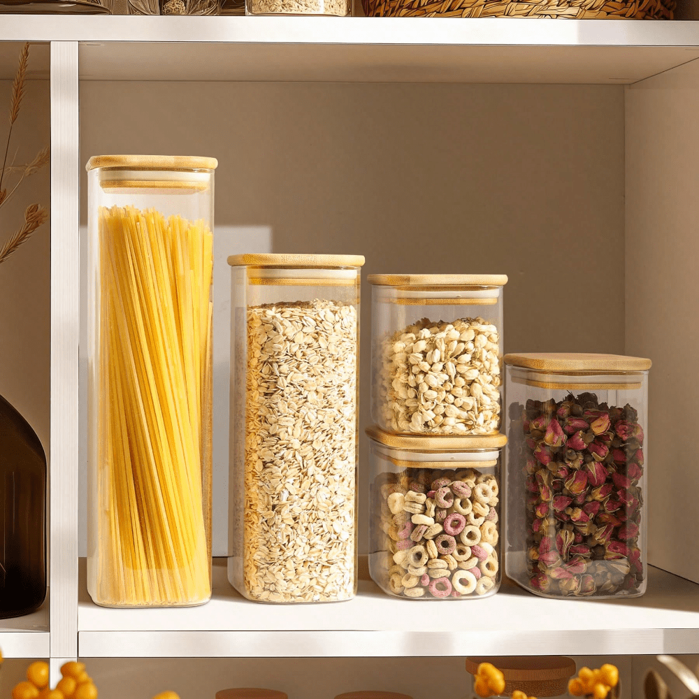 Rectangle Glass Storage Containers With Lids, Glass Jars With Bamboo ...