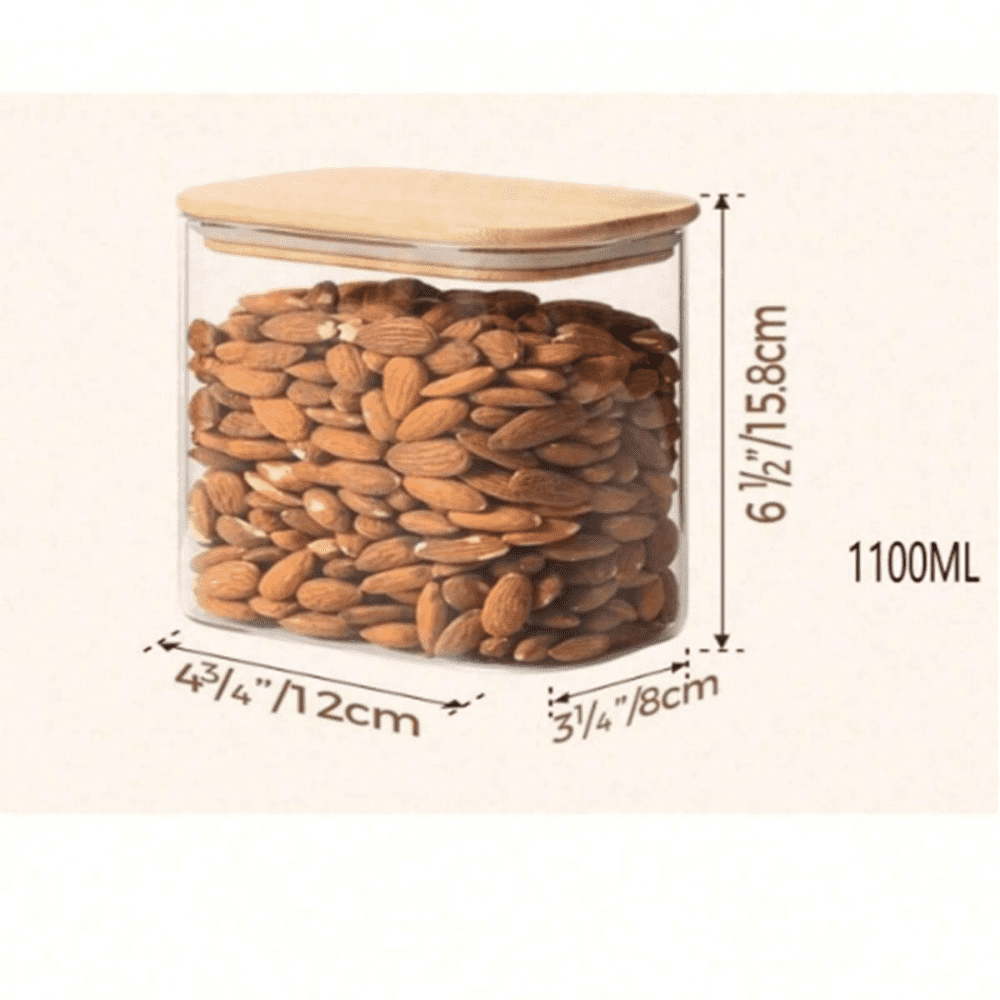 Rectangle Glass Storage Containers With Lids, Glass Jars With Bamboo ...