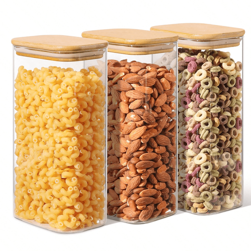 Rectangle Glass Storage Containers With Lids, Glass Jars With Bamboo ...