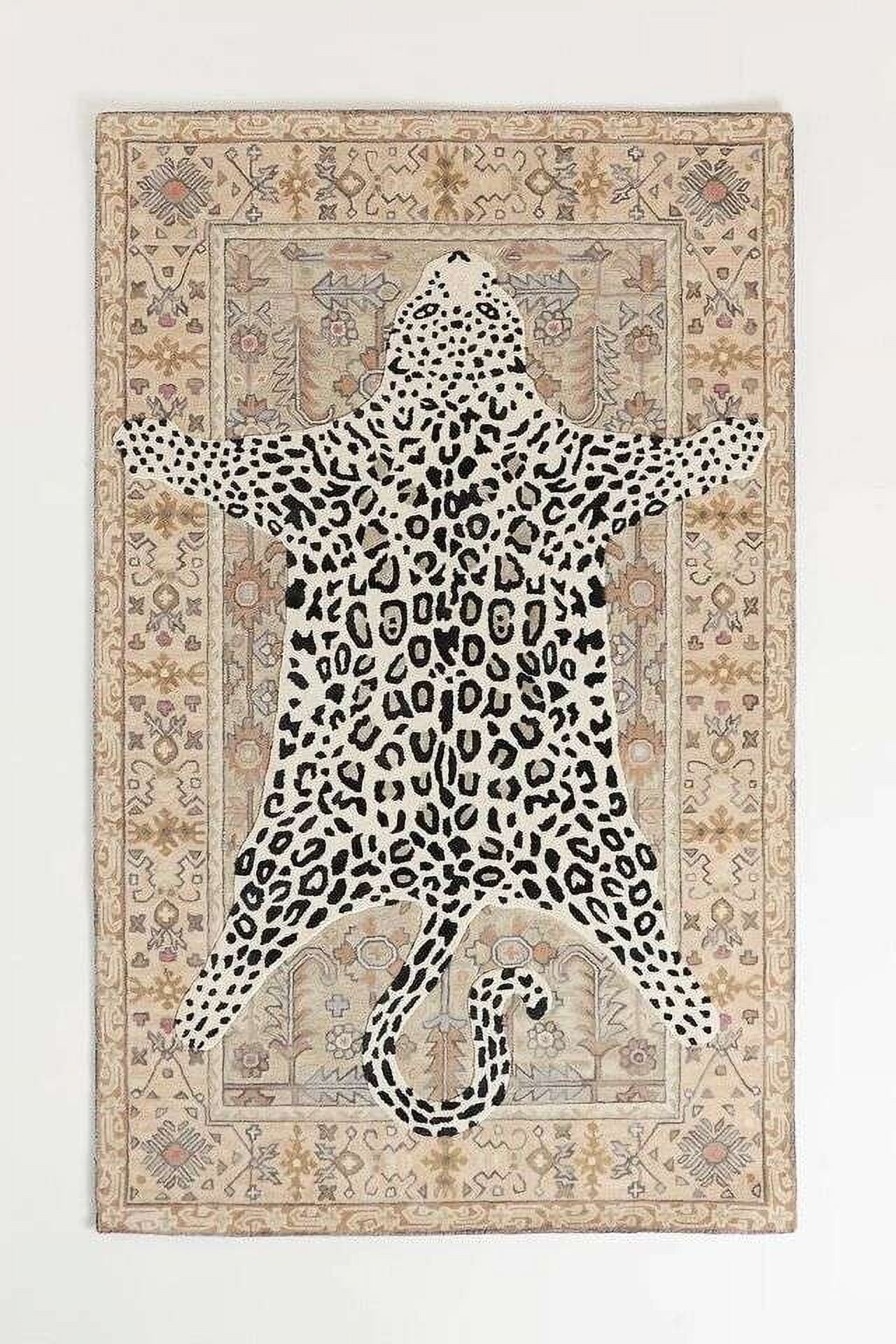 Handmade 10x14 ft Leopard Motif Area Rug with Pink and Gold Border for ...