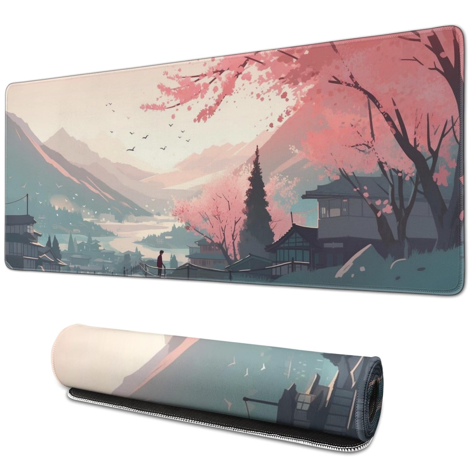 Rectangle Ink Painting Cherry Blossom Scenery Mouse Mat, Japanese ...