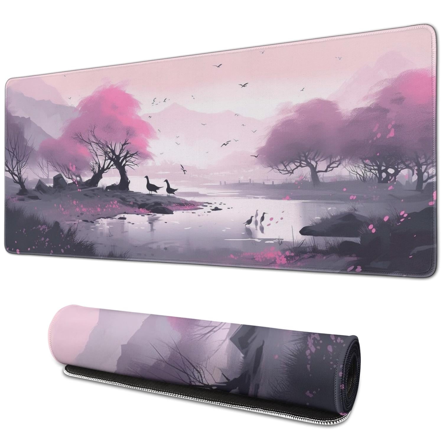 Rectangle Ink Painting Cherry Blossom Scenery Mouse Mat, Japanese ...