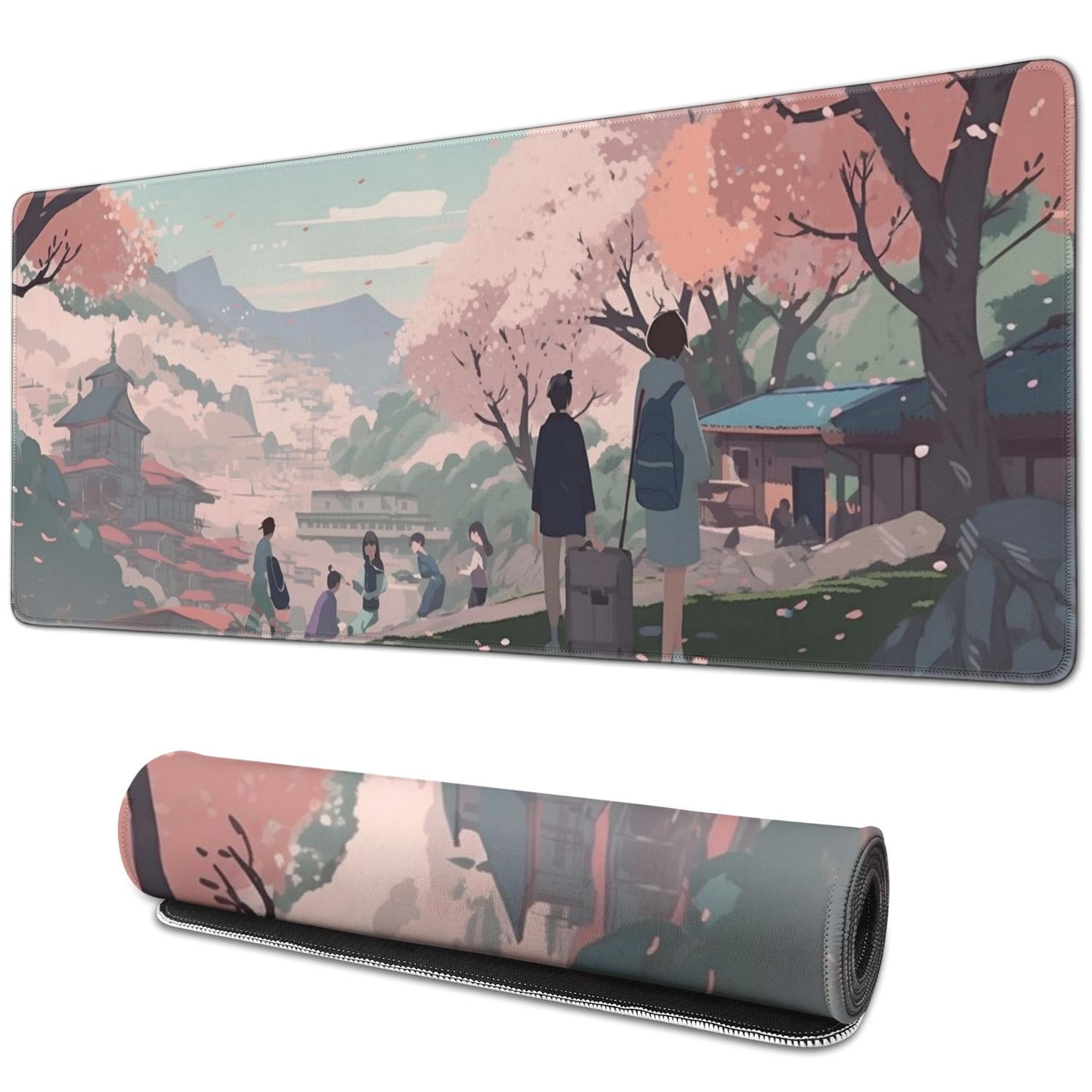Rectangle Ink Painting Cherry Blossom Scenery Mouse Mat, Japanese ...
