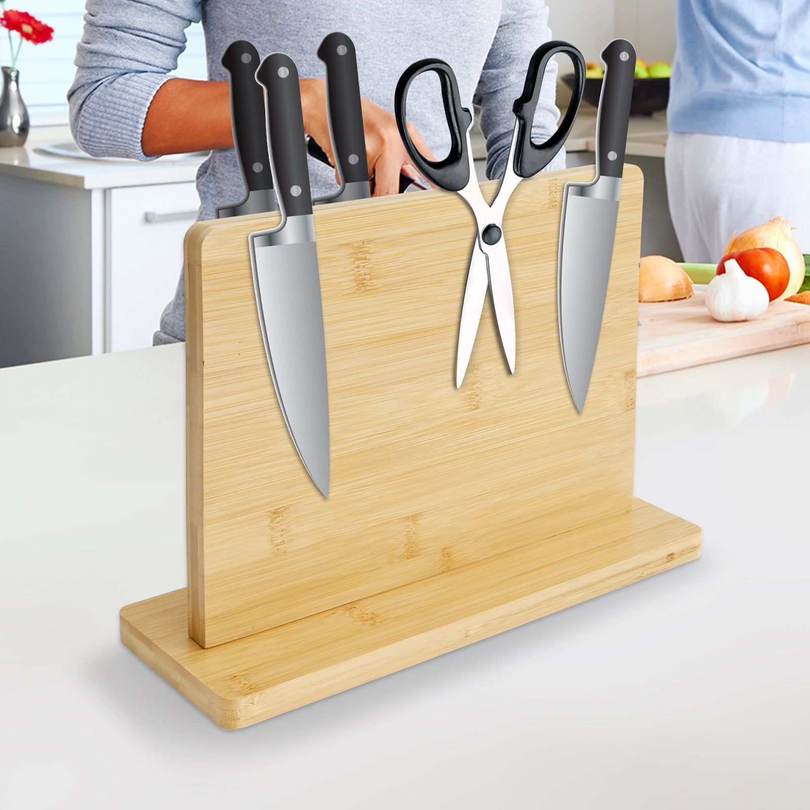 Rectangle Magnetic Knife Block With Anti Slip Base Multifunction Wood ...