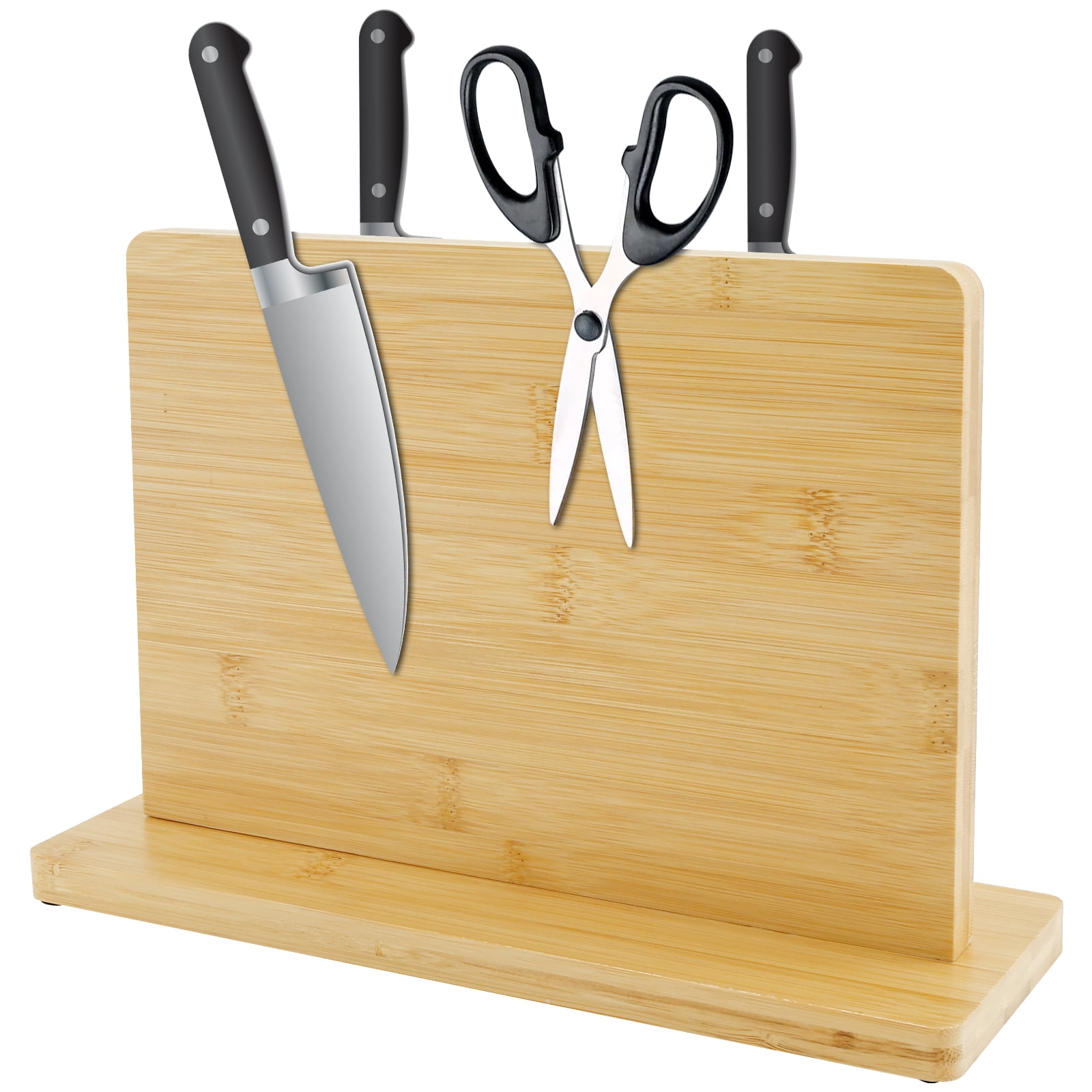 Rectangle Magnetic Knife Block With Anti Slip Base Multifunction Wood ...