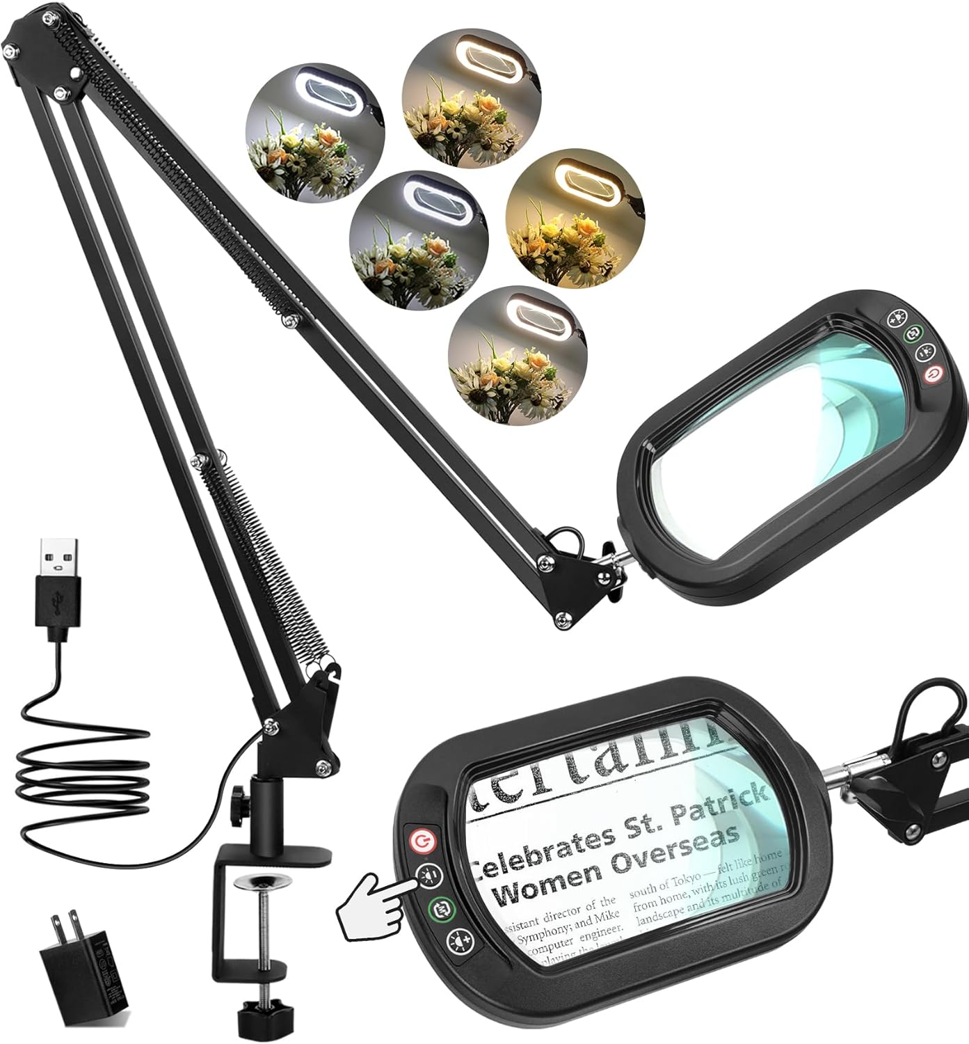 Rectangle Magnifying Glass with Light and stand, 2*16 Inch Swivel Arm ...