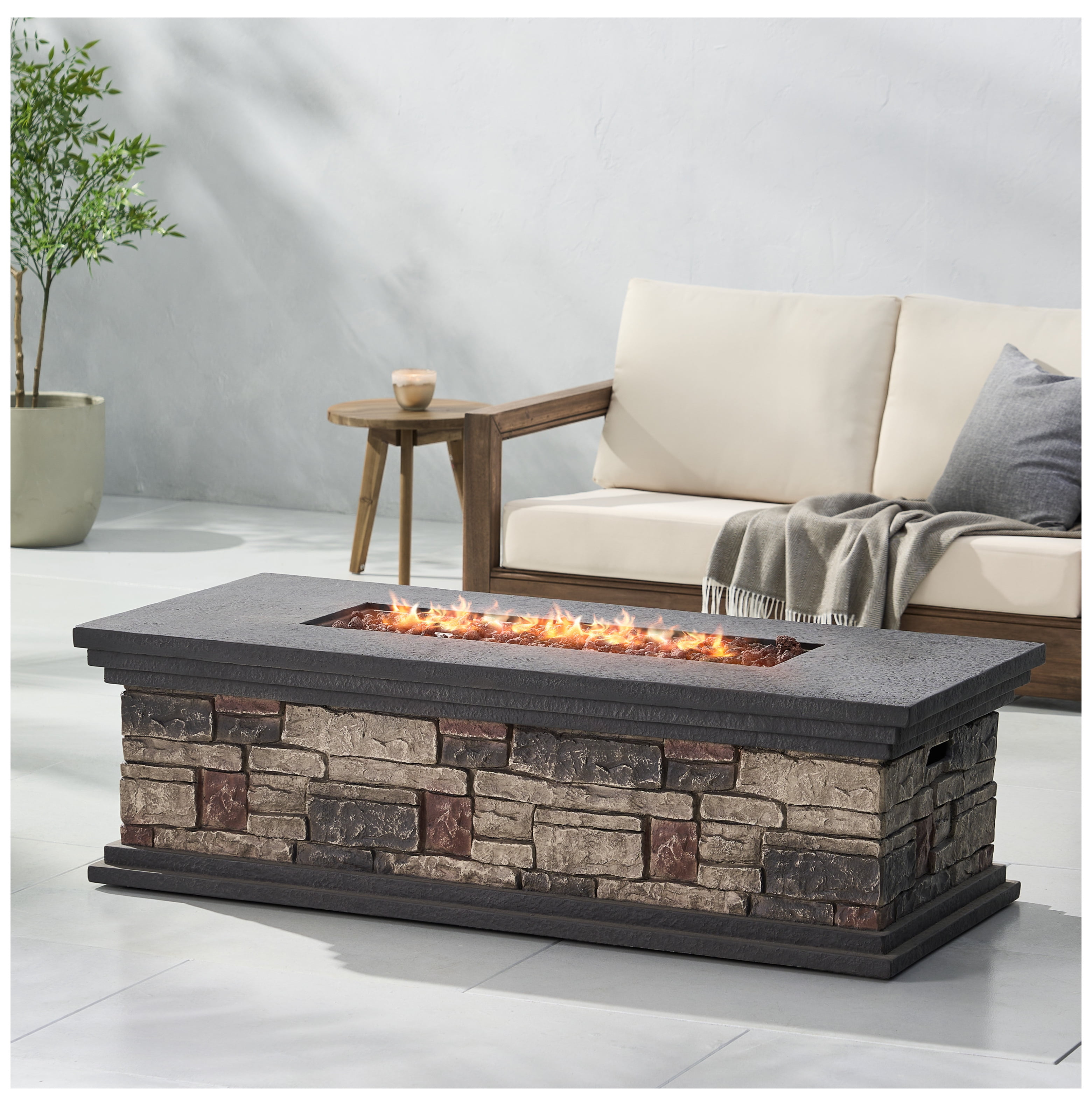 Rectangle MgO Propane Gas Fire Pit, 50,000 BTU, Outdoor Modern Design ...