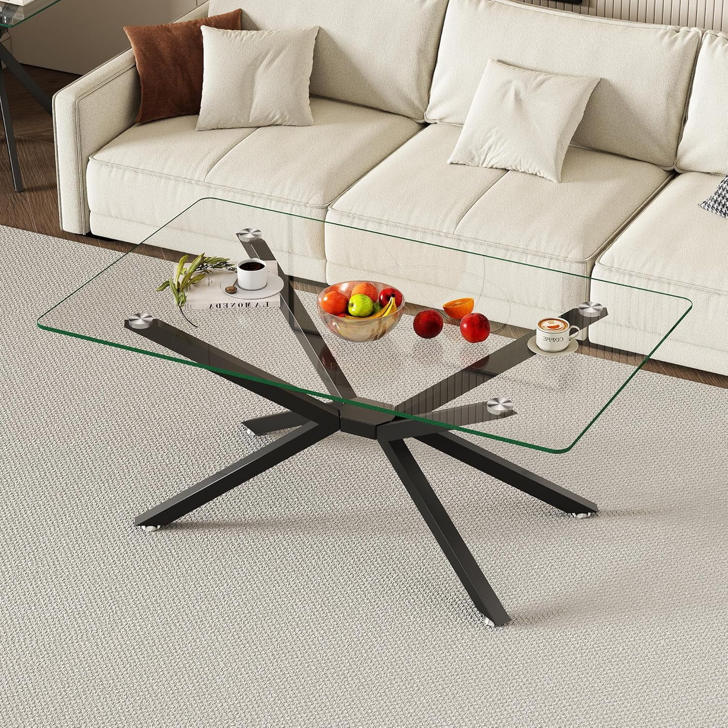 Rectangle Modern Coffee Table,39in Glass Center Table with 0.3" Thick ...