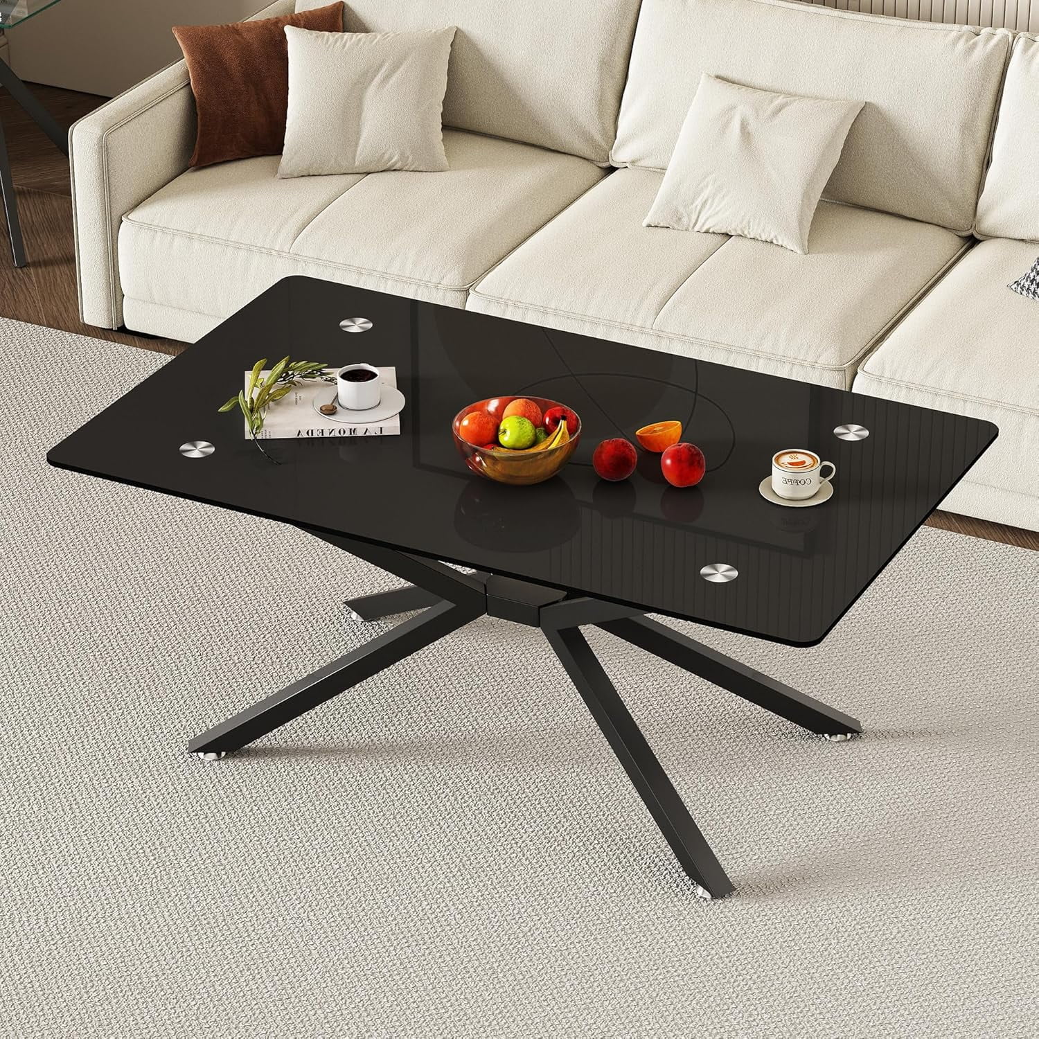 Rectangle Modern Coffee Table,39in Glass Center Table with 0.3" Thick ...