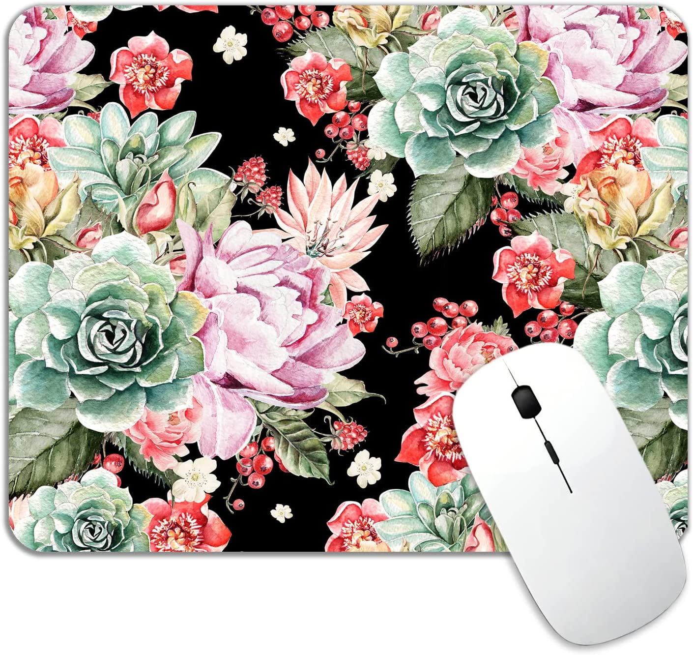 Rectangle Mouse Pad, Watercolor Flowers & Succulents Mouse Pad, Pad ...