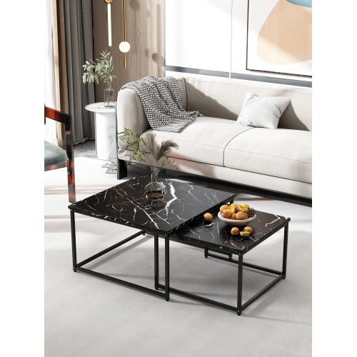 Rectangle Nesting Coffee Table and End Table Set, Contemporary 2-Piece ...