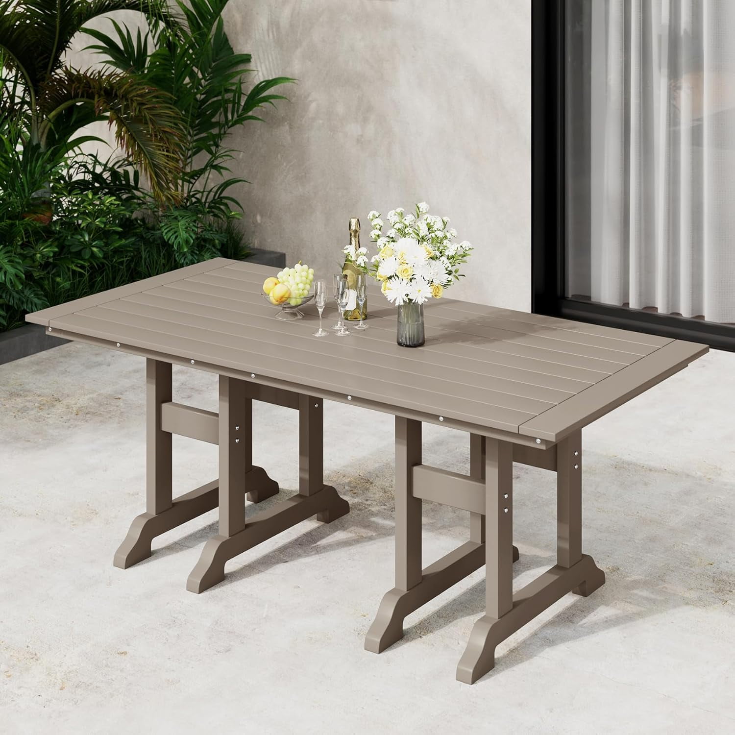Rectangle Outdoor Dining Table, 71'' Weathered Wood Patio Buffet Table ...