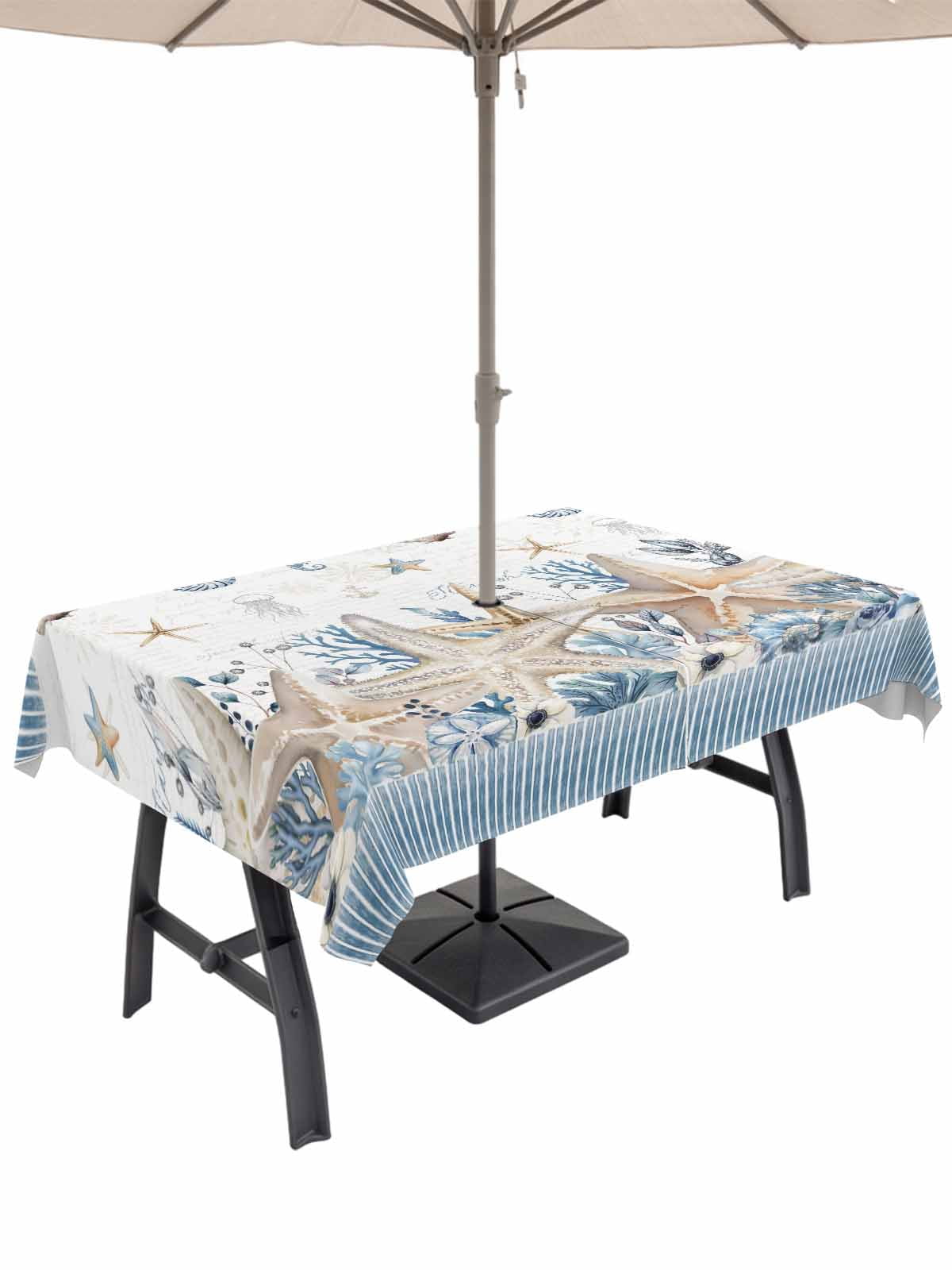 Rectangle Outdoor Tablecloth with Umbrella Hole and Zipper 60x102 Inch ...