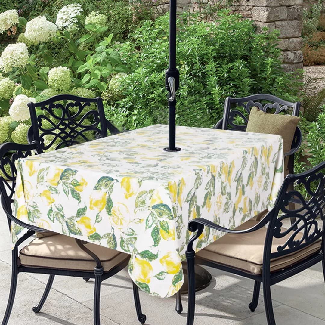Rectangle Outdoor Tablecloth with Umbrella Hole and Zipper- 60x84 Inch ...