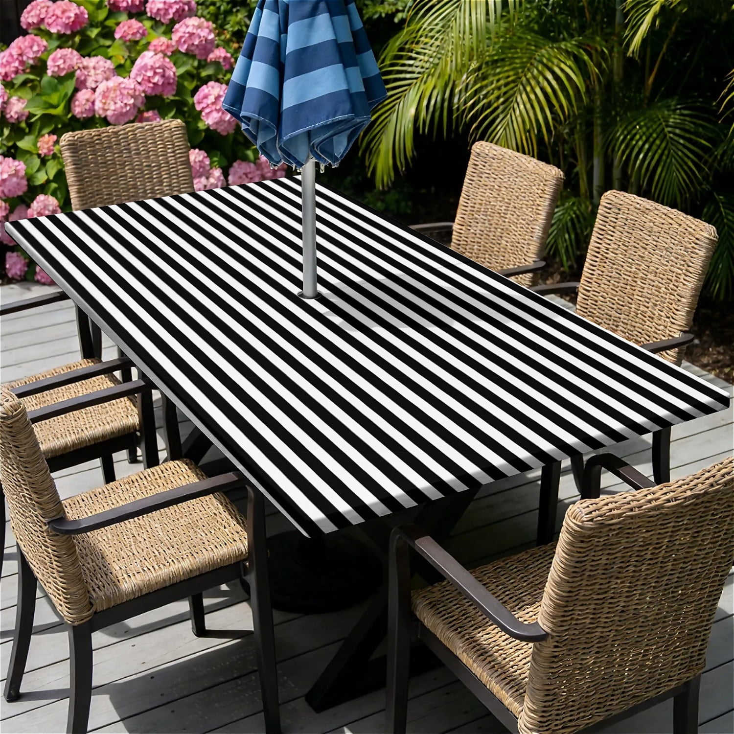Rectangle Outdoor Tablecloth with Umbrella Hole and Zipper Waterproof ...