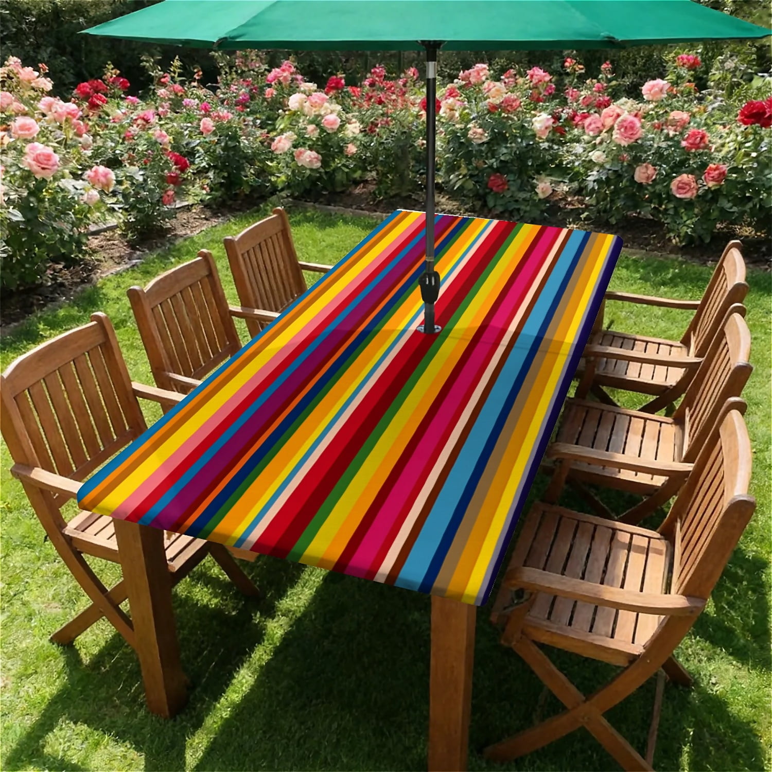Rectangle Outdoor Tablecloth with Umbrella Hole and Zipper Waterproof ...