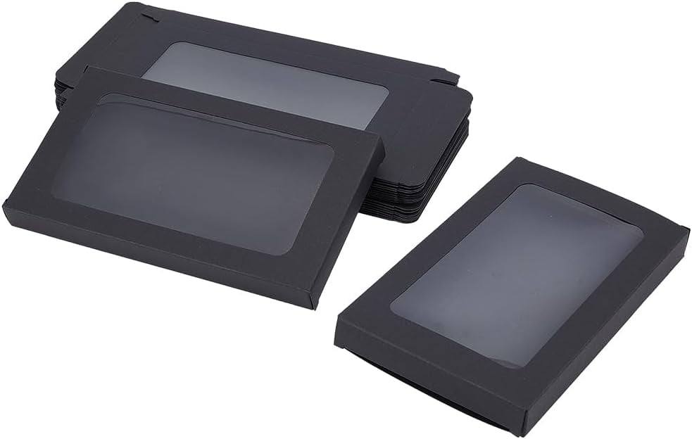 Rectangle Paper Biscuit boxes with Clear Window for Party Wedding Bakery box Black 17.5x10.5x1 ...
