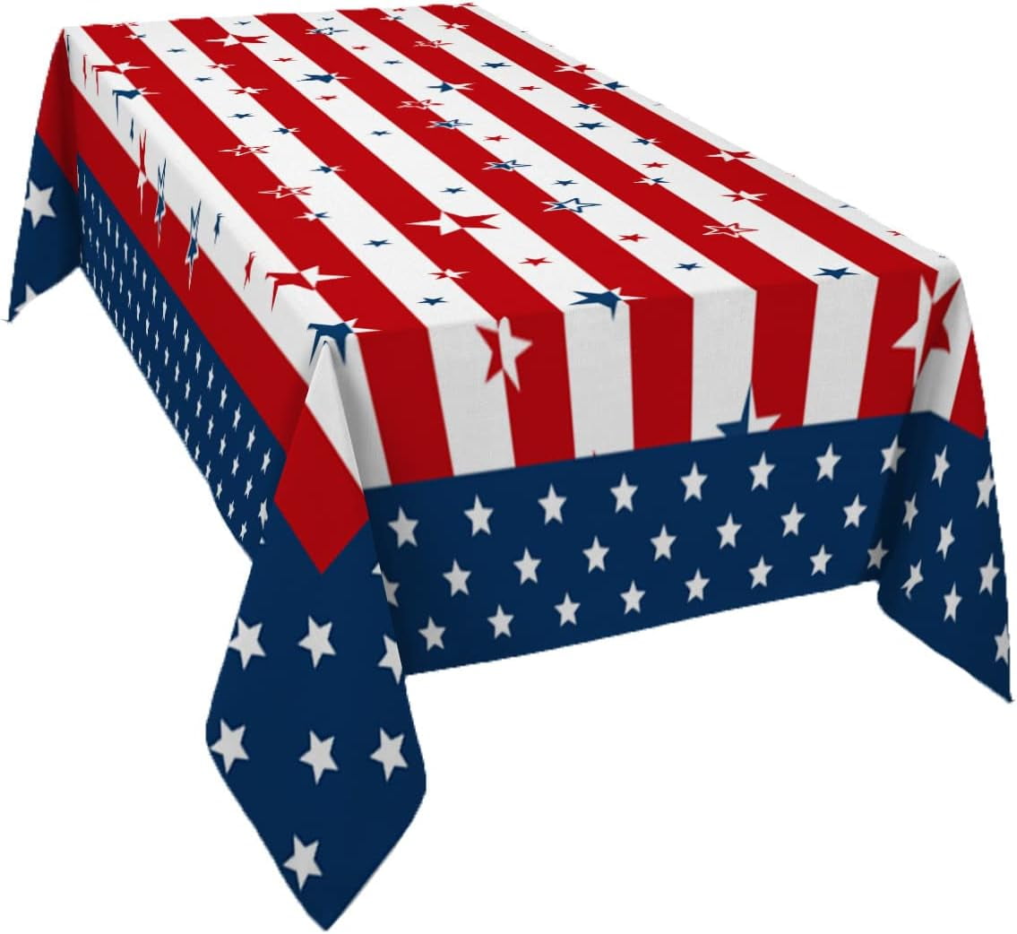 Rectangle Patriotic Tablecloth 60x120inch Happy Independence Day Vinyl ...