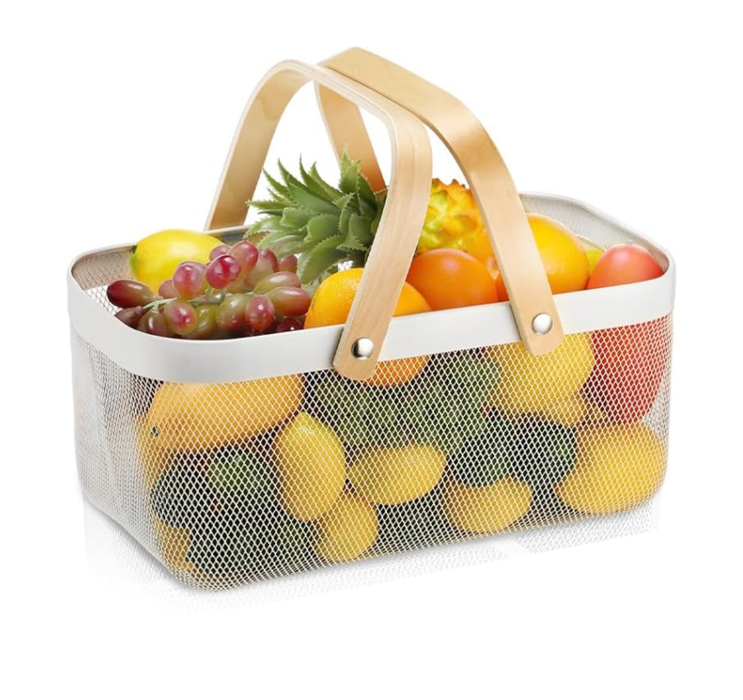 Rectangle Picnic Basket with Double Wooden Handle,White Garden Harvest ...