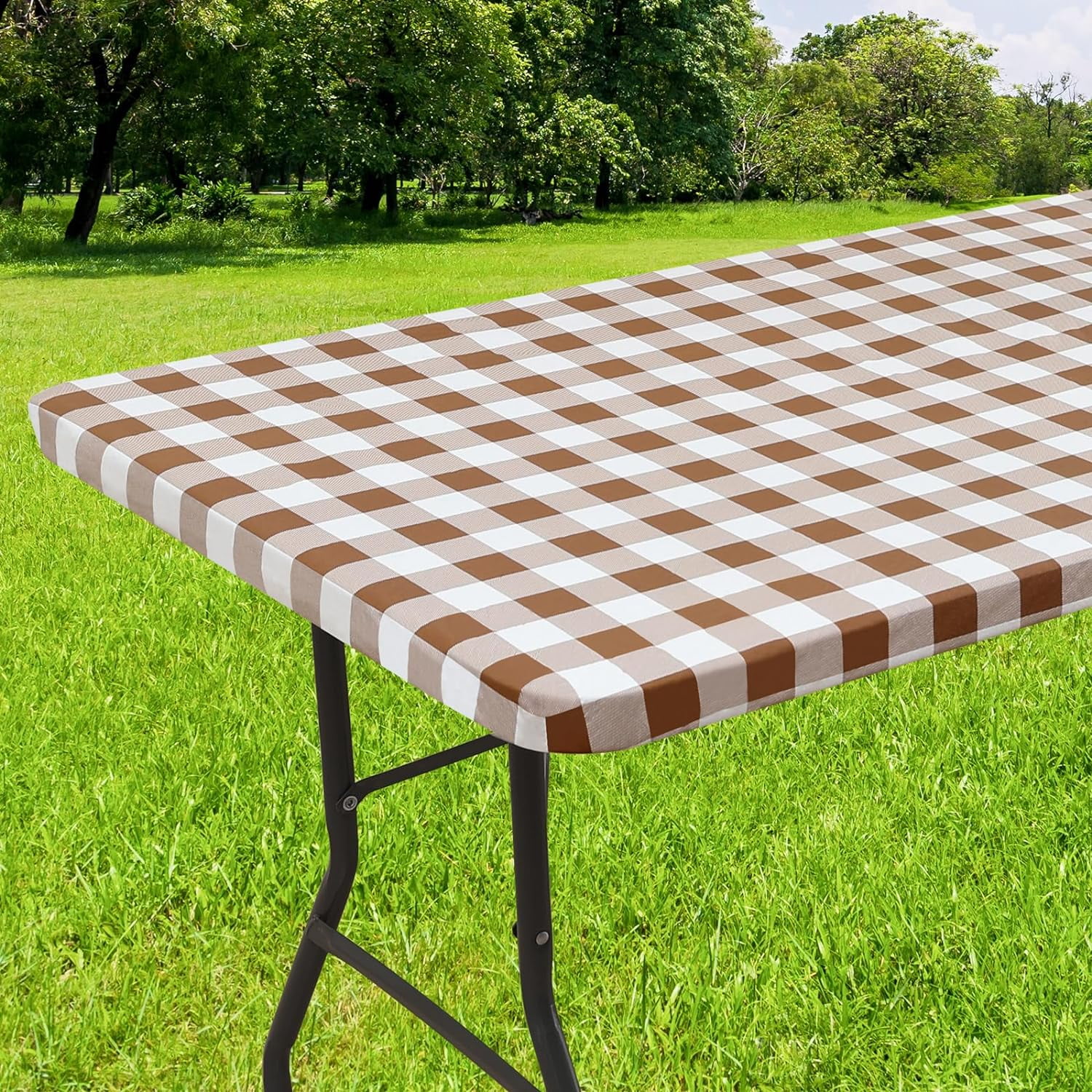 Rectangle Picnic Table Cloth, Elastic Waterproof Fitted Vinyl ...