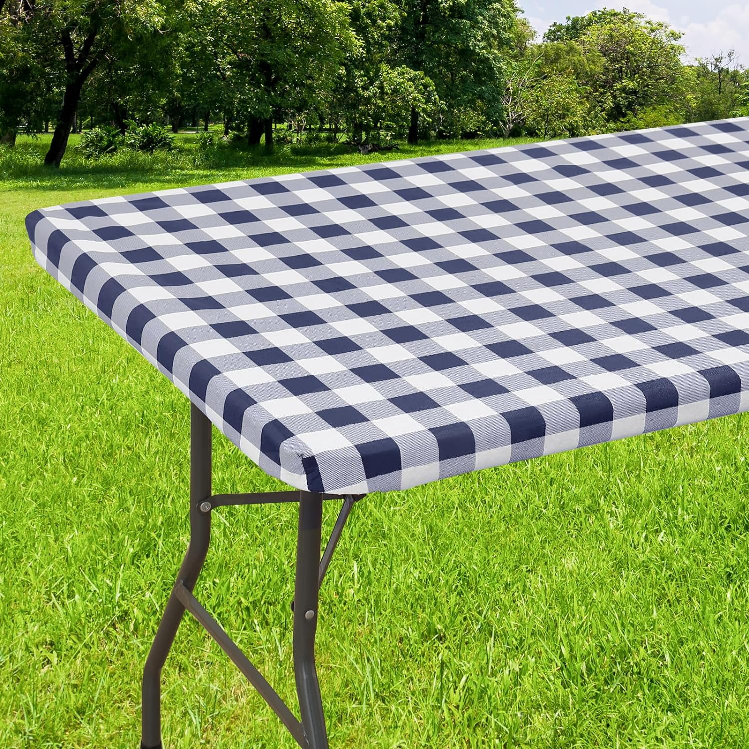 Rectangle Picnic Table Cloth, Elastic Waterproof Fitted Vinyl ...